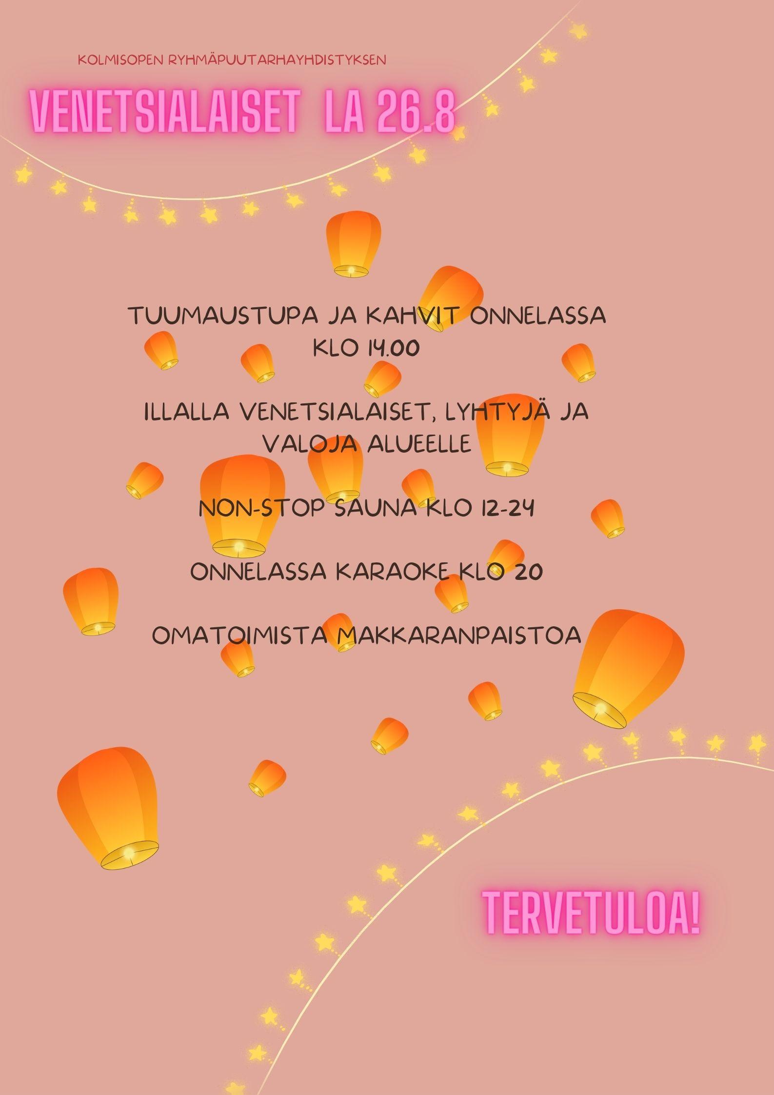 VENETSIALAISET 26.8.2023 - Kolmisopen ryhmäpuutarhayhdistys Ry